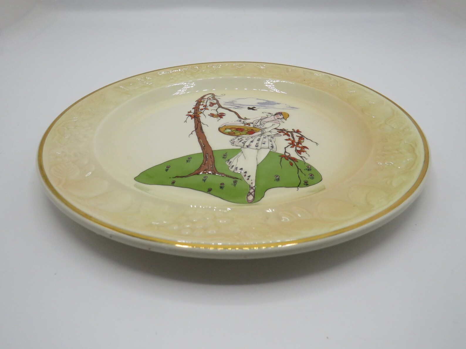Royal Worcester Palissy Spode Embossed Art Deco Lady Plates 2x ...