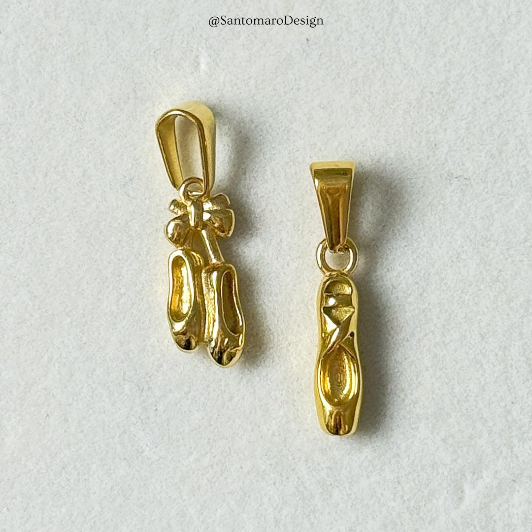 18K Gold Ballet Shoe Charms | Stainless Steel Ballerina Pendant, Pointe ...