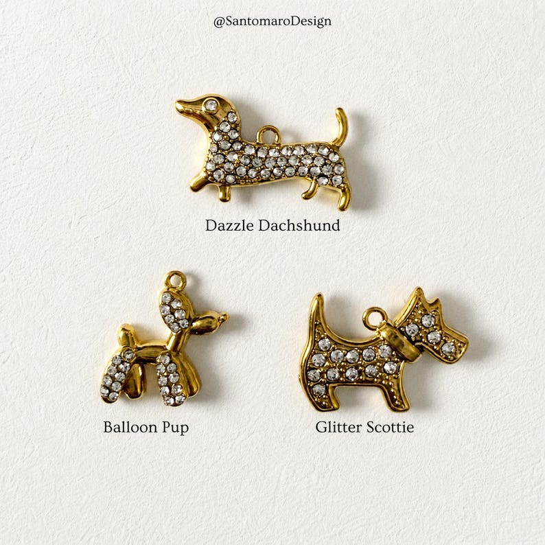 Gold Dog Charms, 18K Gold Plated Stainless Steel Puppy Charms With ...