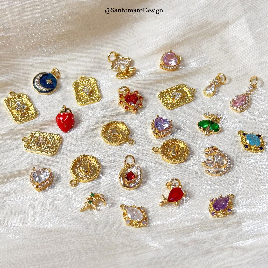 18K Gold Charms | Dainty Copper Pendants for DIY Jewelry Making | Heart ...