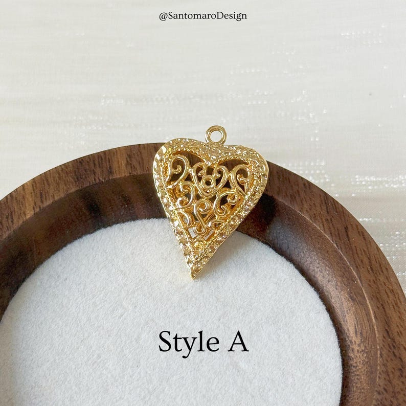 18K Gold Heart Charms | Quilted & Filigree Heart Pendants | Vintage ...