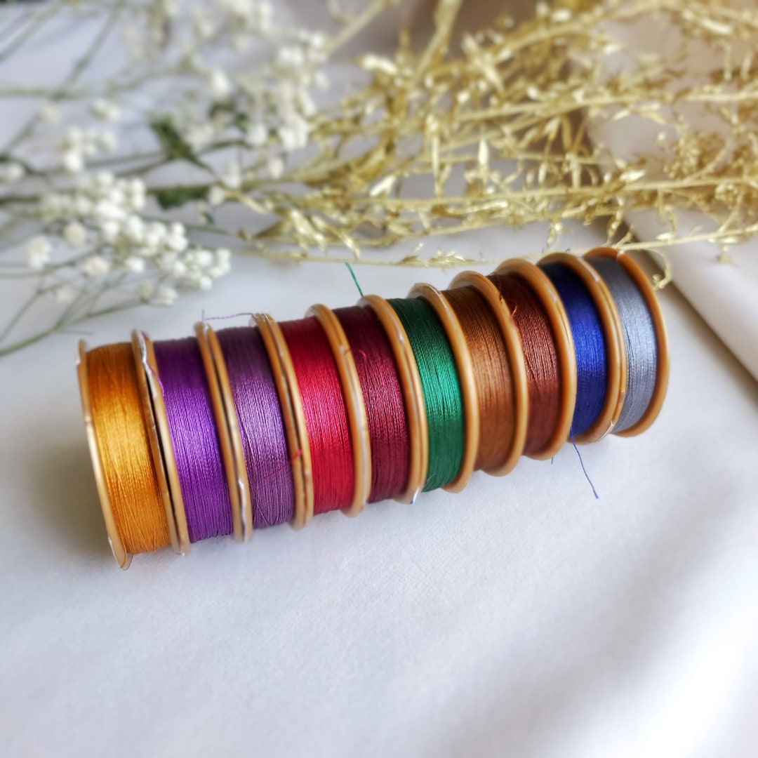Embroidery Threads for Beadwork 10 Bobbins LANTAN. Set of Color Glossy ...