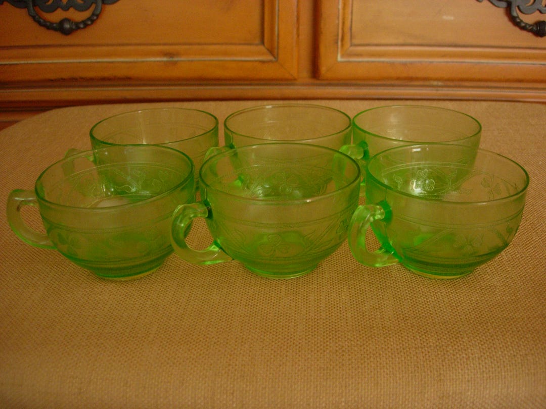 Green Cloverleaf Depression Glass Tea Cups ( Set of 6 Cups) - Etsy