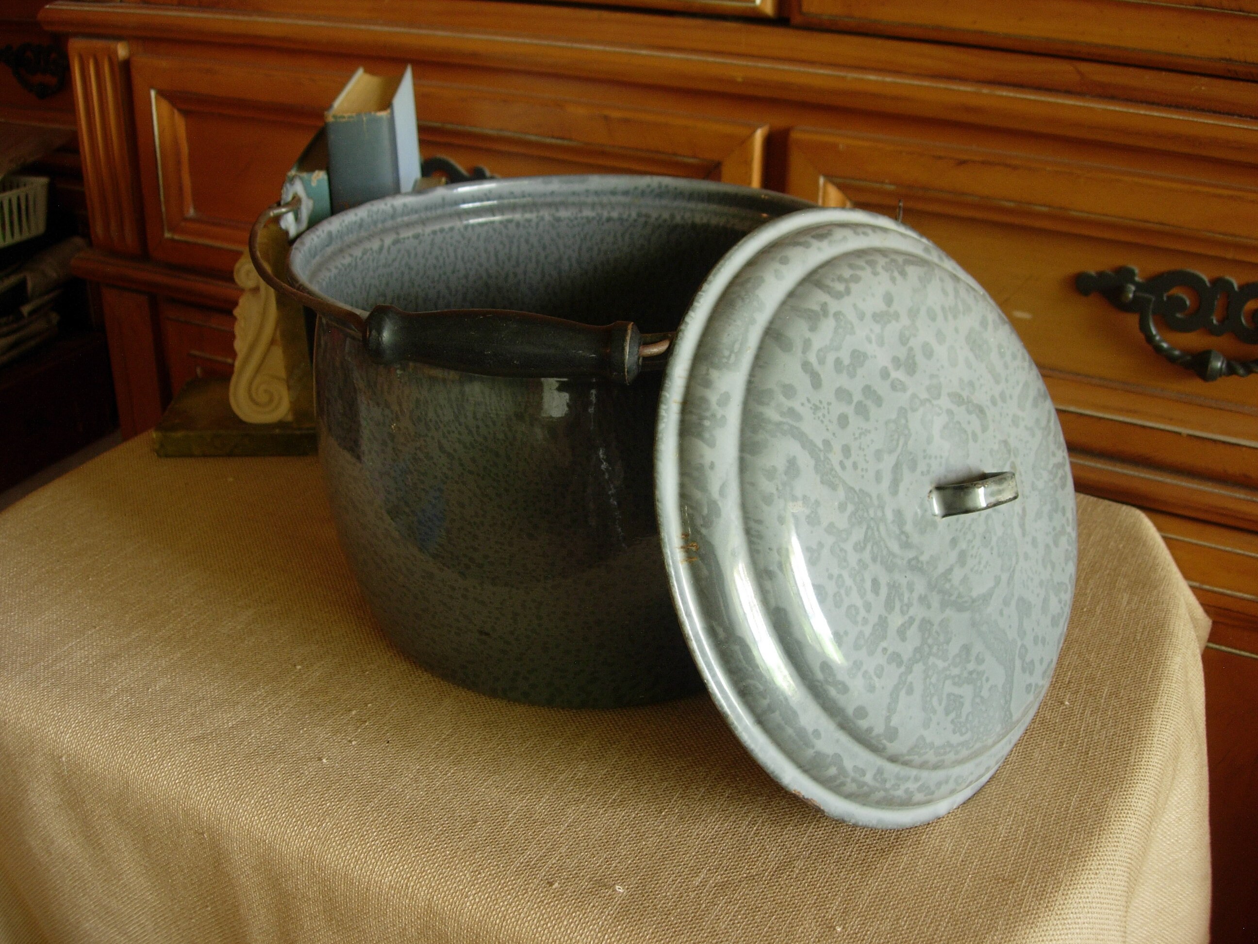 Antique Mottled Gray Enamel Soup Kettle - Etsy
