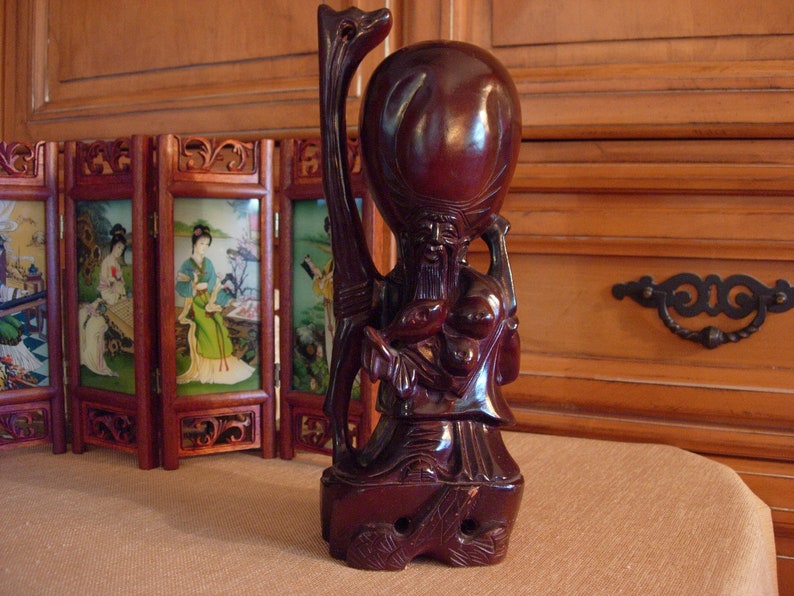 Shou Lao Xing Chinese God of Longevity Hand Carved Rose Wood - Etsy