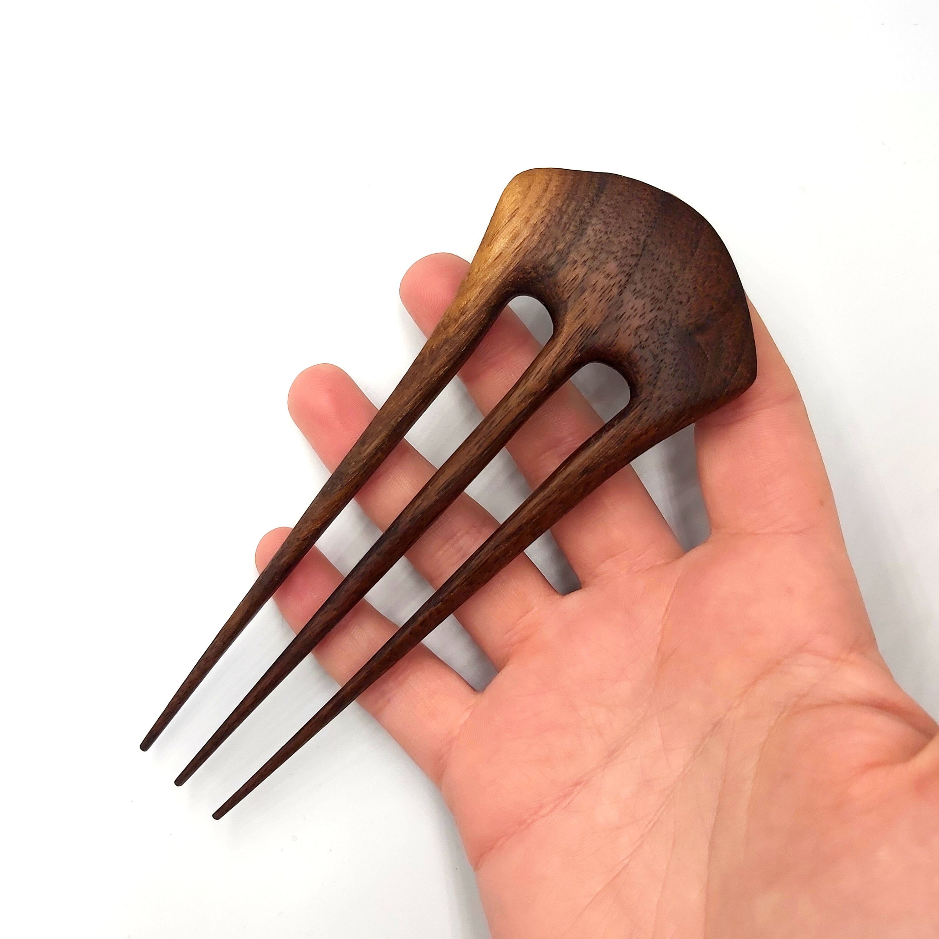 Walnut Hair Fork / 3 Prong Hair Fork / Wooden Hair Pin / Hair - Etsy