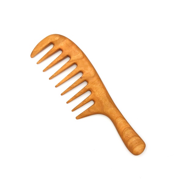 Wide Tooth Curly Hair Cherry Wood Comb Wood Comb Handmade - Etsy