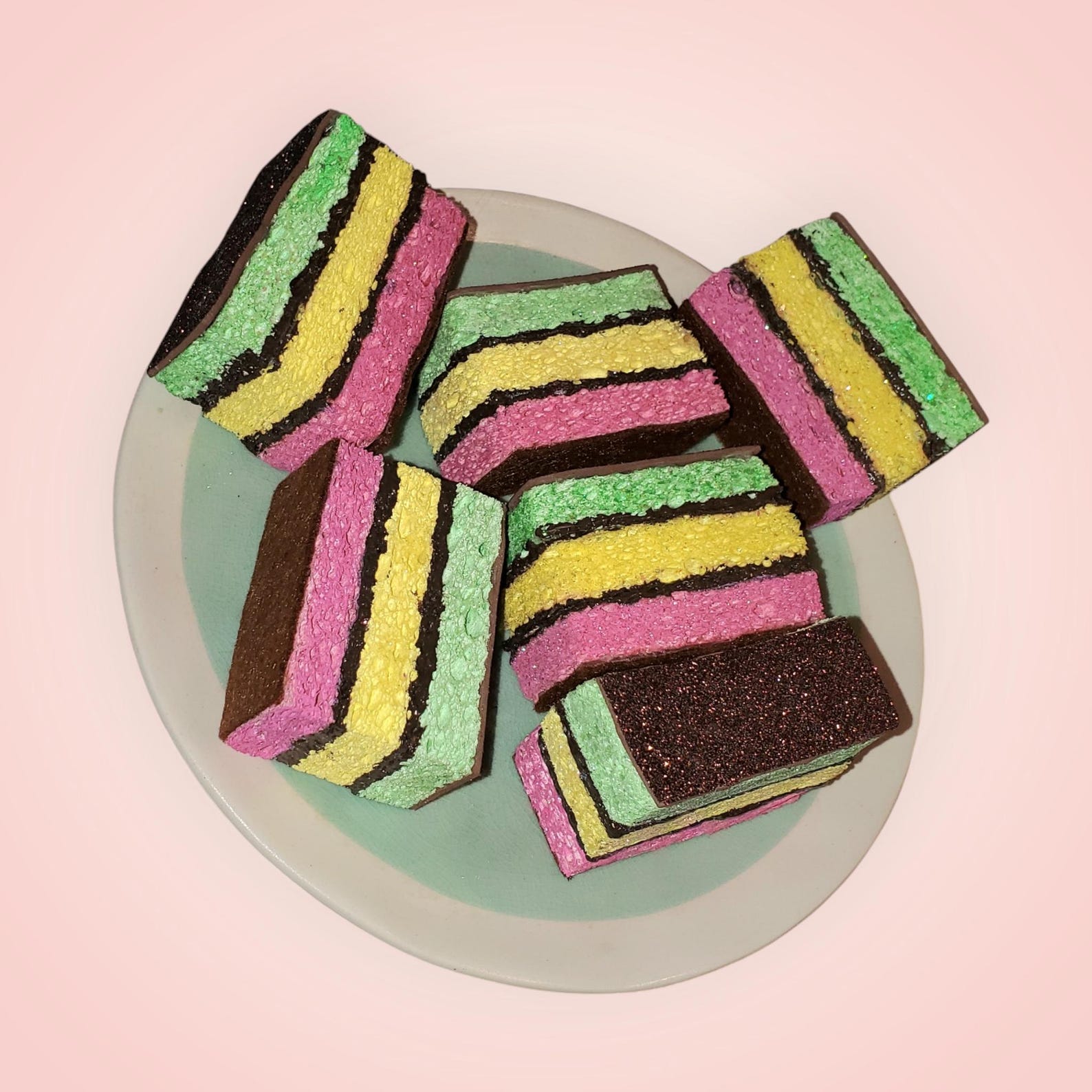Set of 3 Handmade Fake Bake Faux Italian Rainbow Cookies Pink Green ...