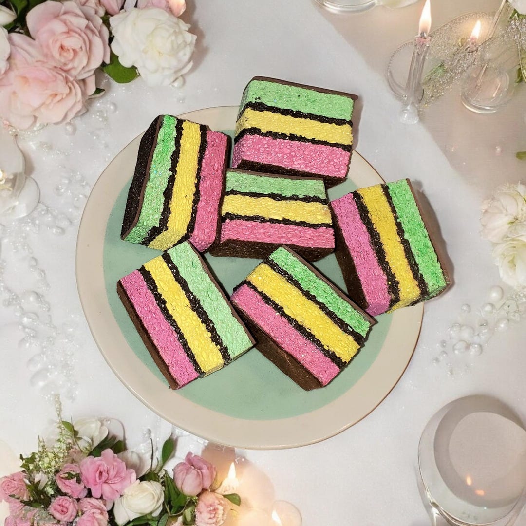 Set of 3 Handmade Fake Bake Faux Italian Rainbow Cookies Pink Green ...