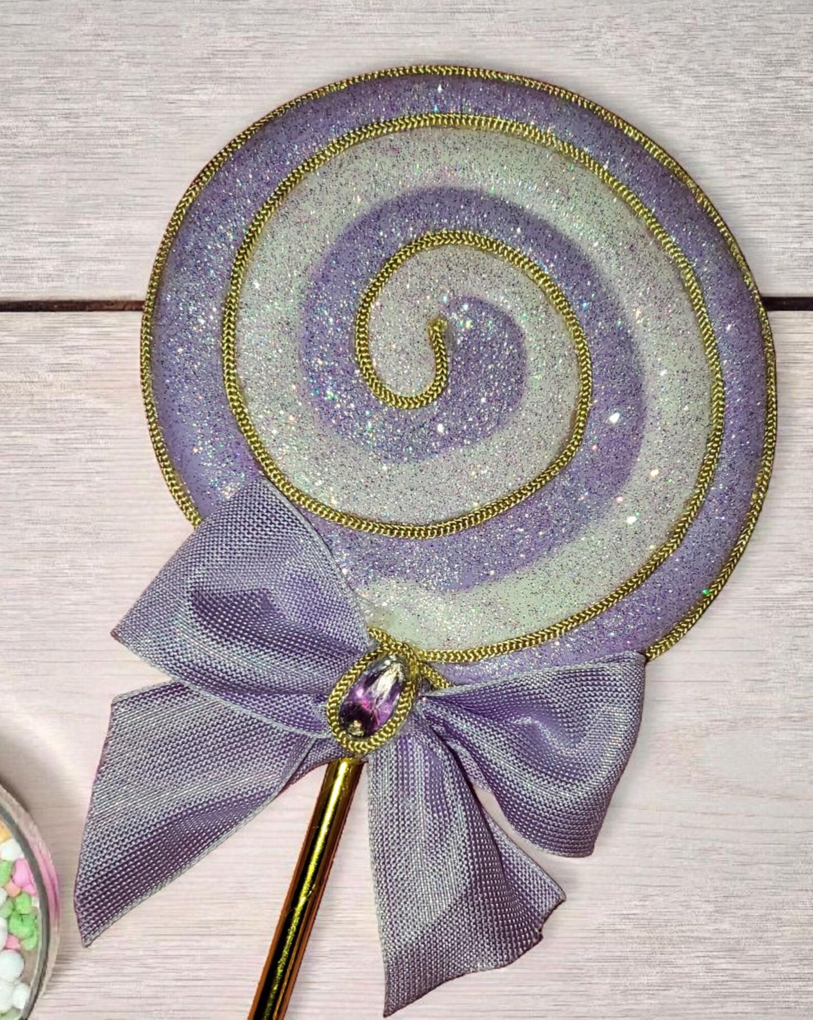 12" Candyland Whimsical Glitter Purple Lavender White & Gold Glam Fake ...