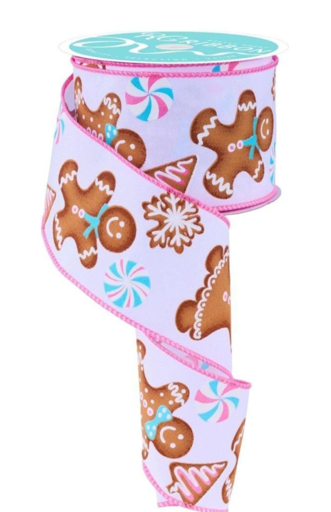 1 Yard RG Ribbons Candyland Christmas Pink Blue Pastel Gingerbread ...