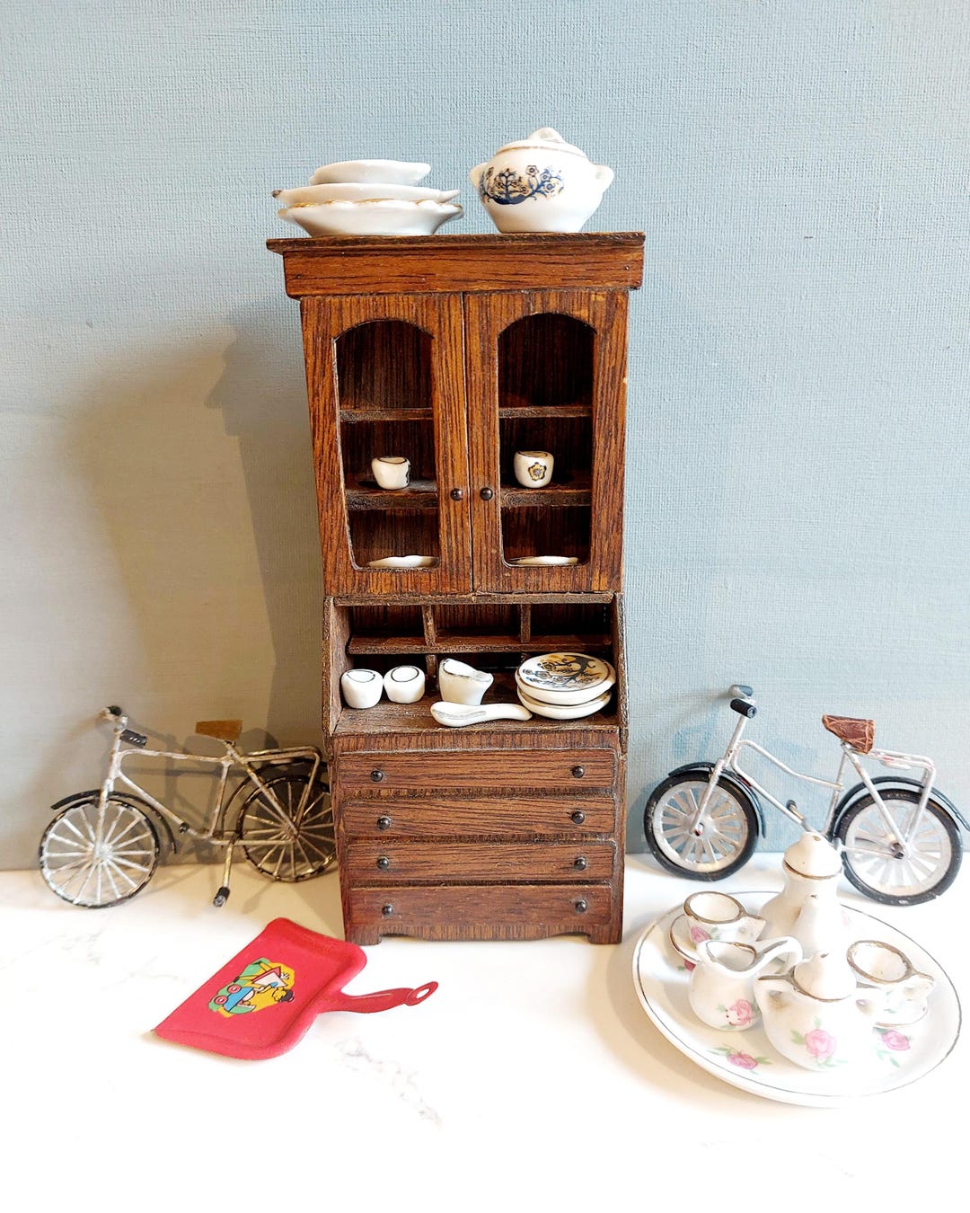 Vintage Collection of Miniatures for Doll's House Wooden Dresser, Bikes ...