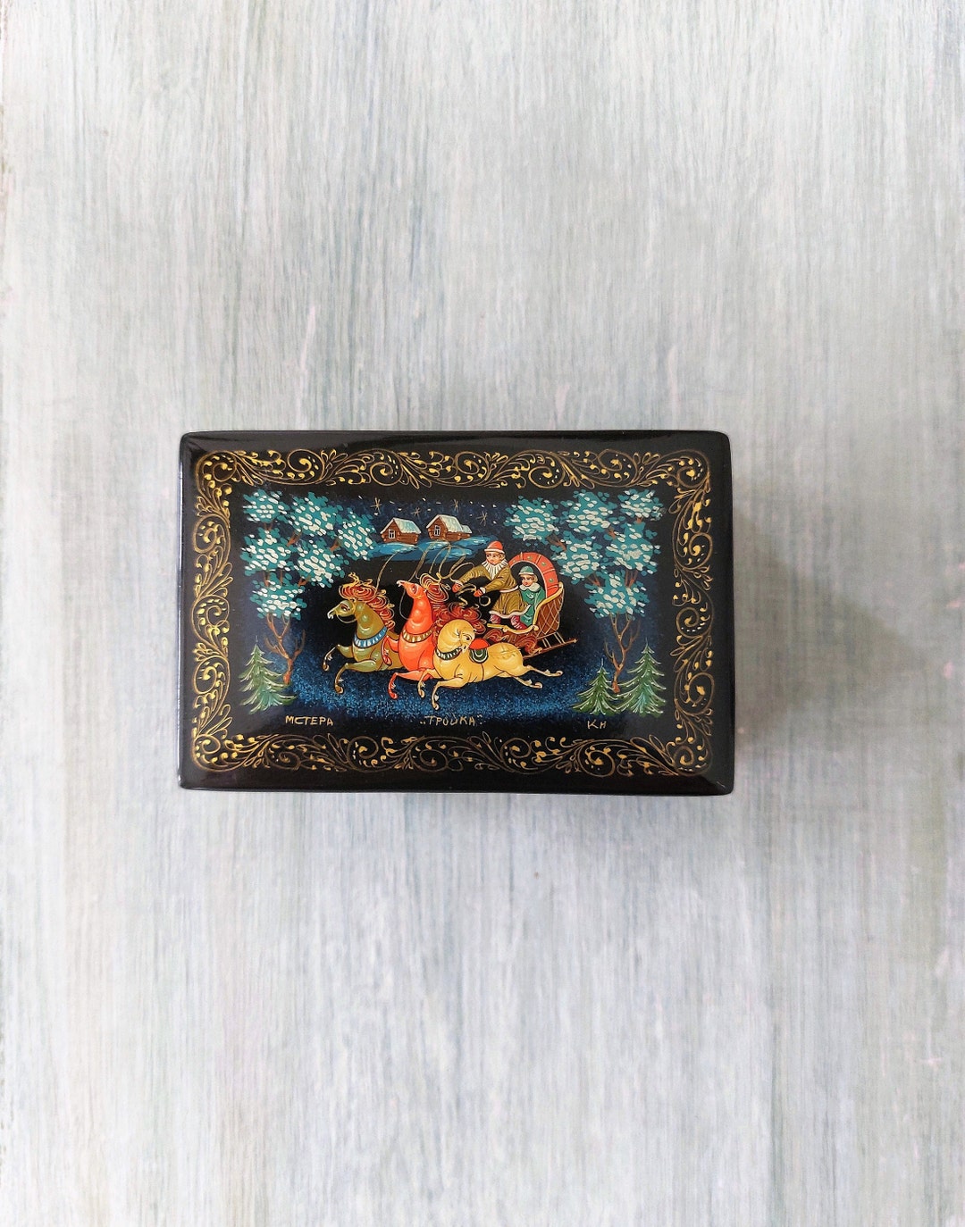 Vintage Miniature Russian Lacquered Box Trinket Box With - Etsy