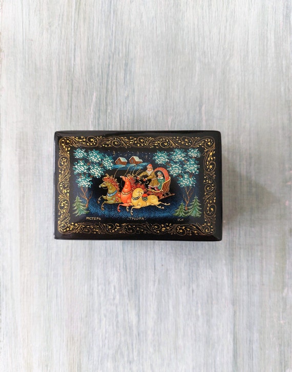 Vintage Miniature Russian Lacquered Box Trinket Box With - Etsy