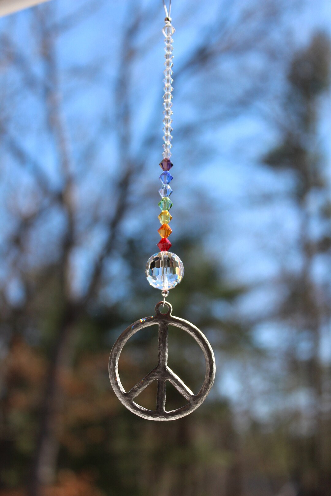 Pewter Peace Sign Sun Catcher Made With Swarovski Crystal - Choose Your ...