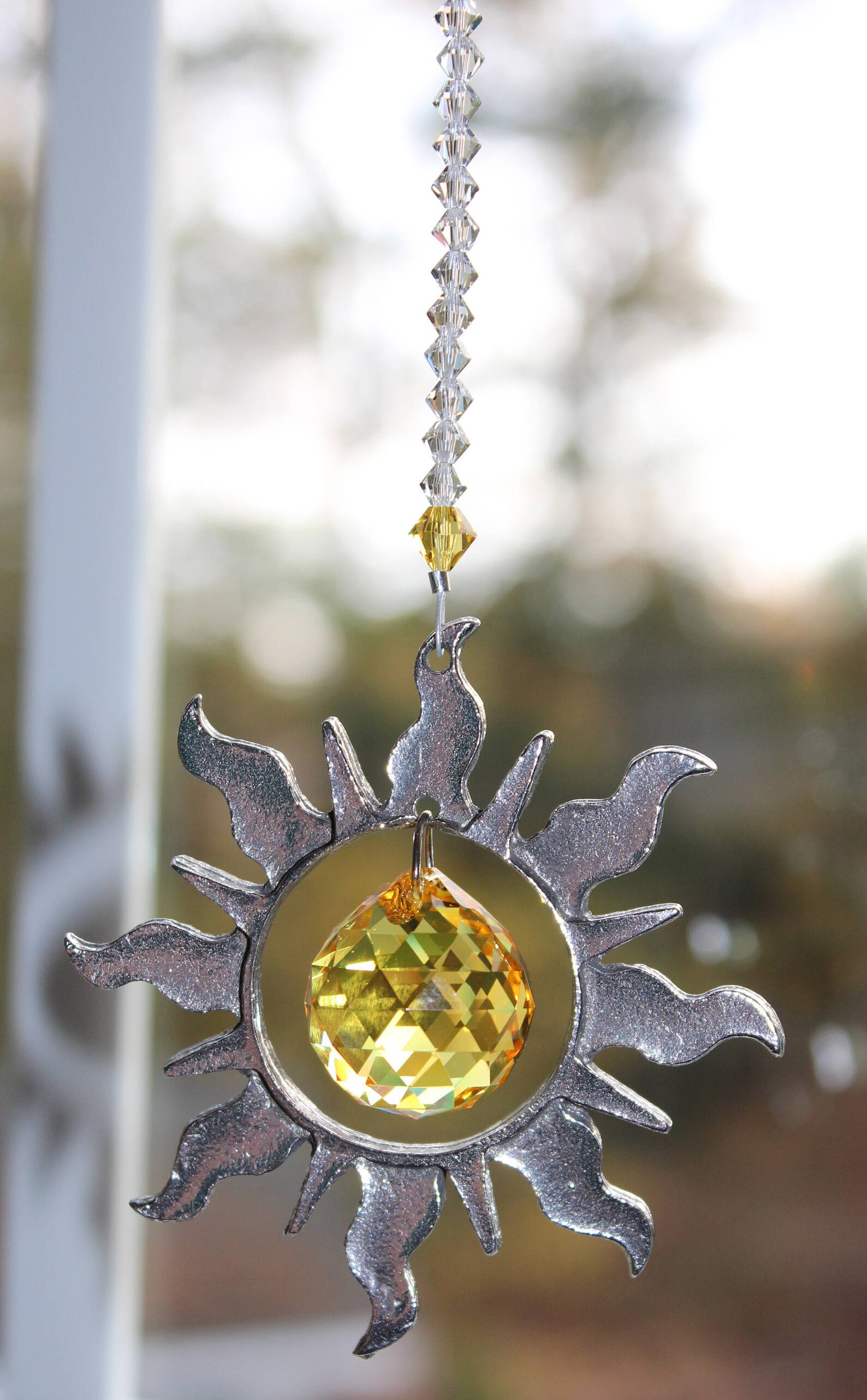 Pewter Sun With Swarovski Strass 20mm Light Topaz Ball Suncatcher - Etsy