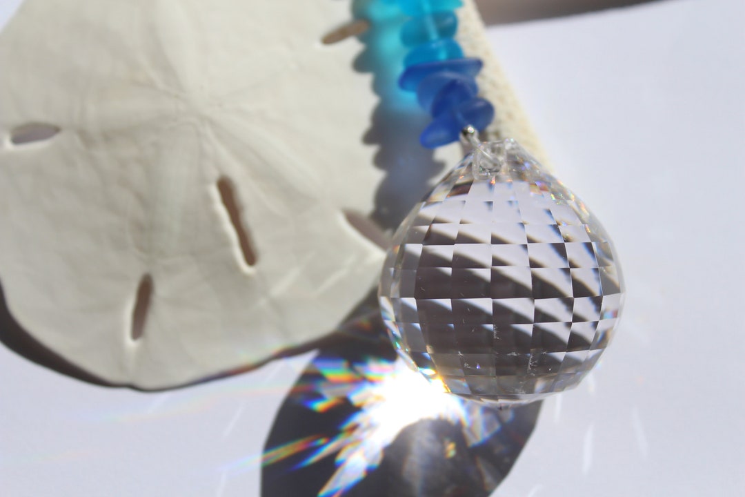 Sea Glass and Sparkles - Crystal Ball Sun Catcher W/ Sea Glass and ...