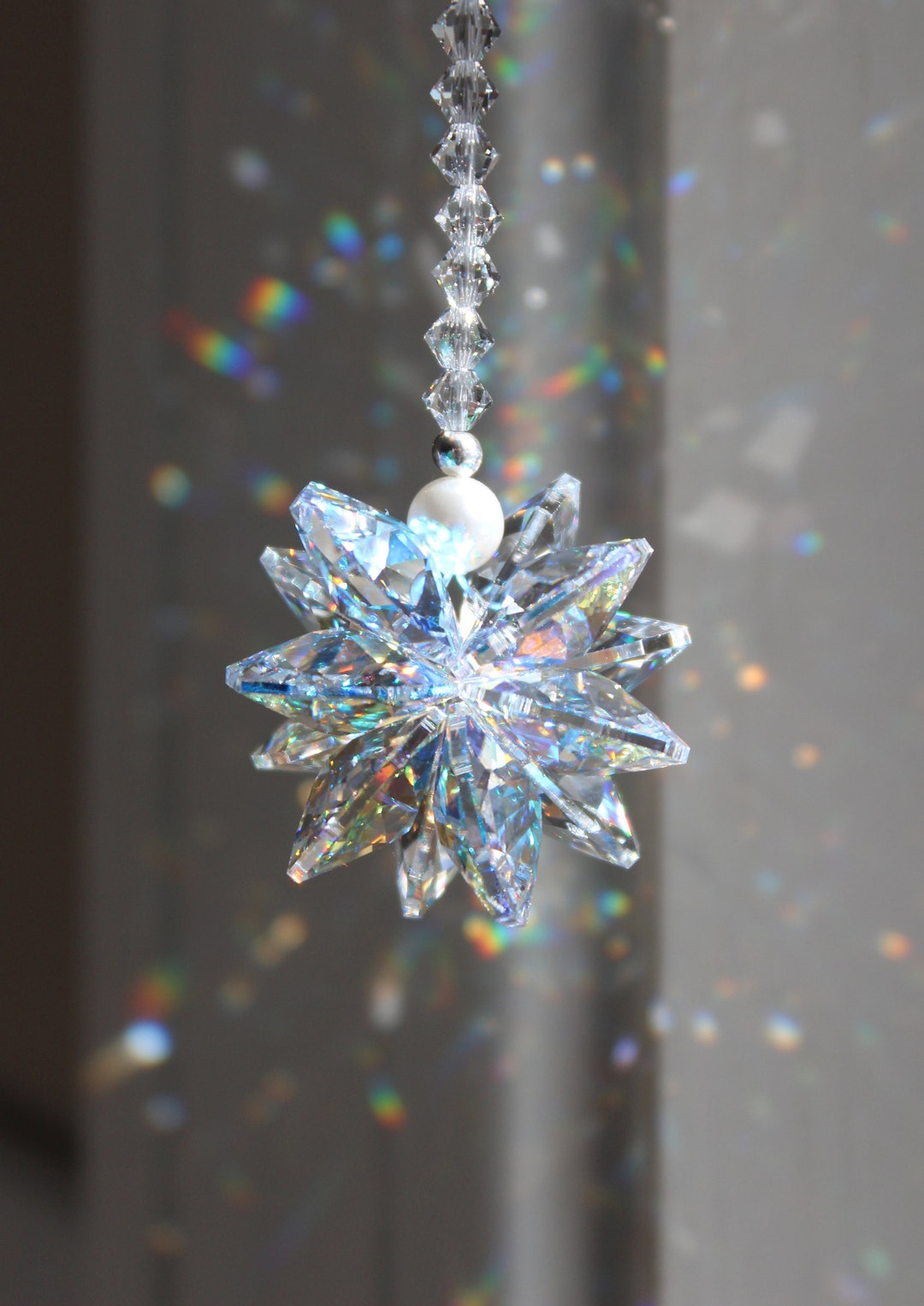 Sparkly Burst Sun Catcher in Clear AB With Pearls Made With Swarovski ...
