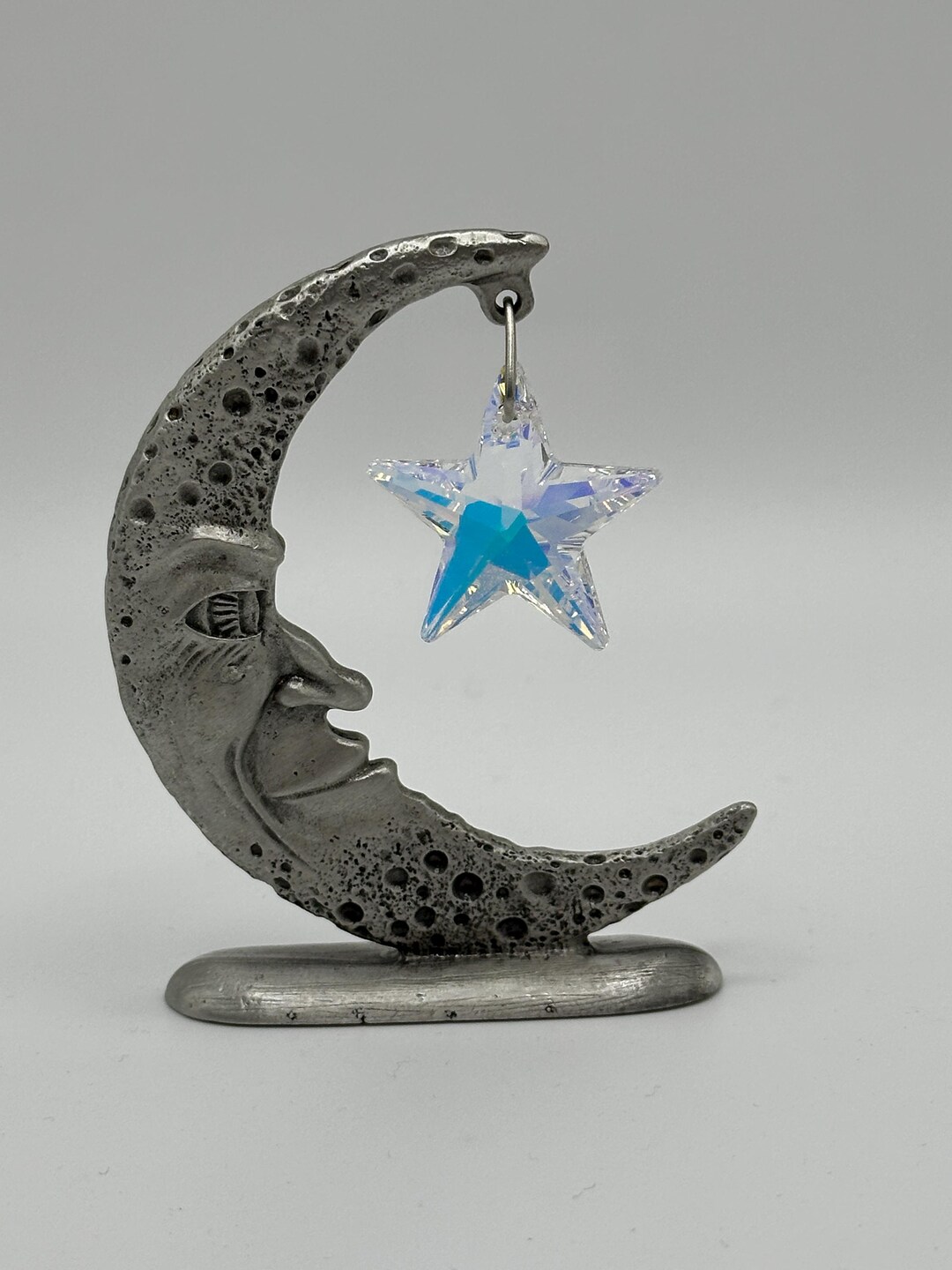 Pewter Moon Face With Swarovski Crystal Star Sun Catcher for Window ...