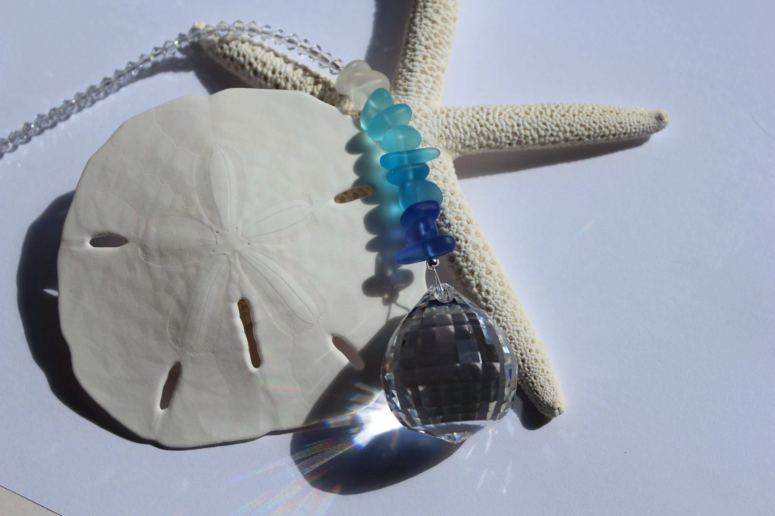 Sea Glass and Sparkles - Crystal Ball Sun Catcher W/ Sea Glass and ...