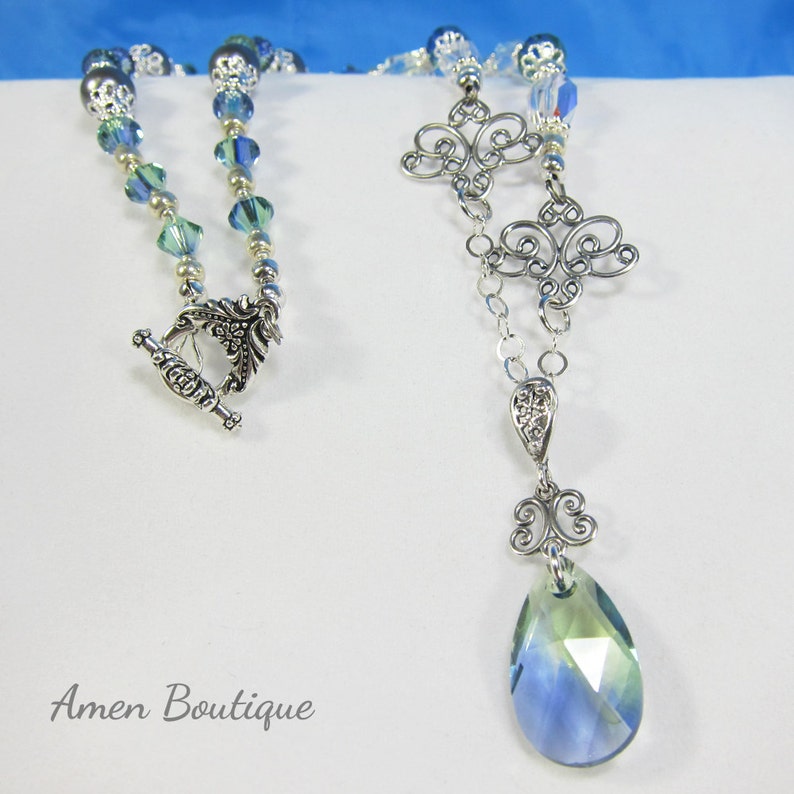 Swarovski Periwinkle-mint Crystal Teardrop Pendant Necklace With Silver ...