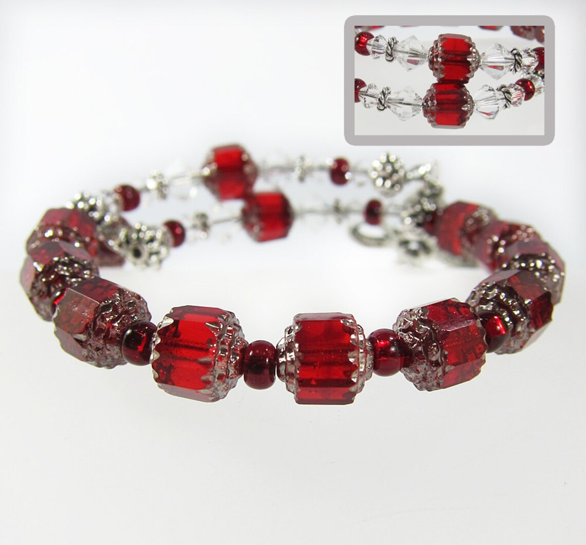 Ruby Red Color Cathedral Czech Glass Bead Rosary Wrap Bracelet - Etsy