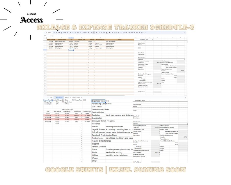 Reseller Mileage and Expense Tracker With Automated Schedule-c Template ...