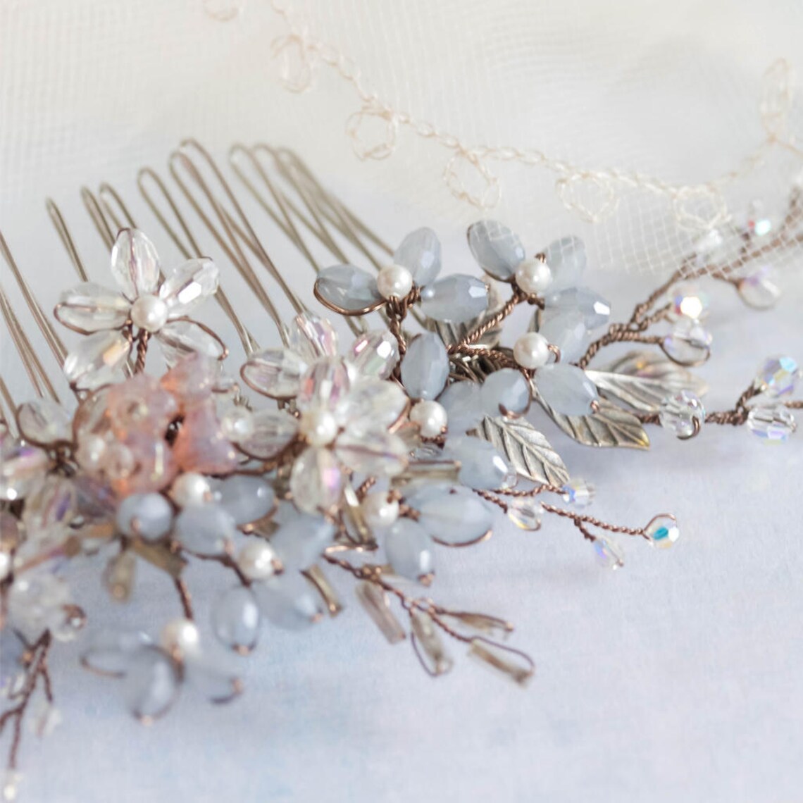 Something Blue Bridal Comb, Bridal Comb, Wedding Comb, Crystal Comb ...