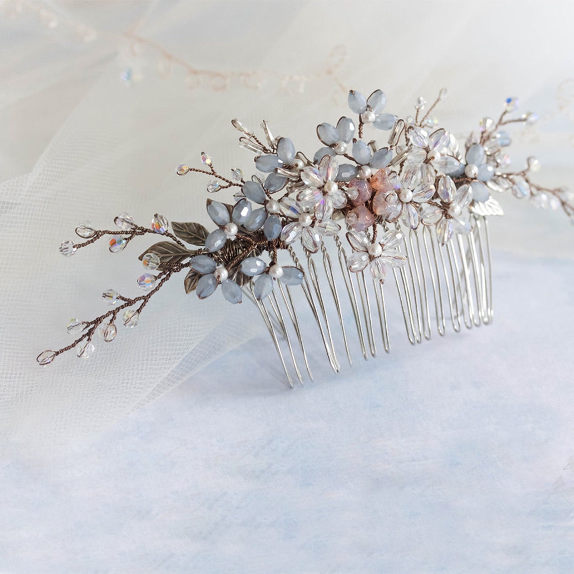 Something Blue Bridal Comb, Bridal Comb, Wedding Comb, Crystal Comb ...