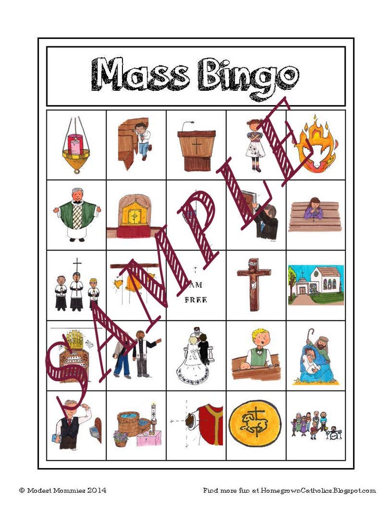 50 Catholic Mass Bingo Cards - Illustrated - Etsy