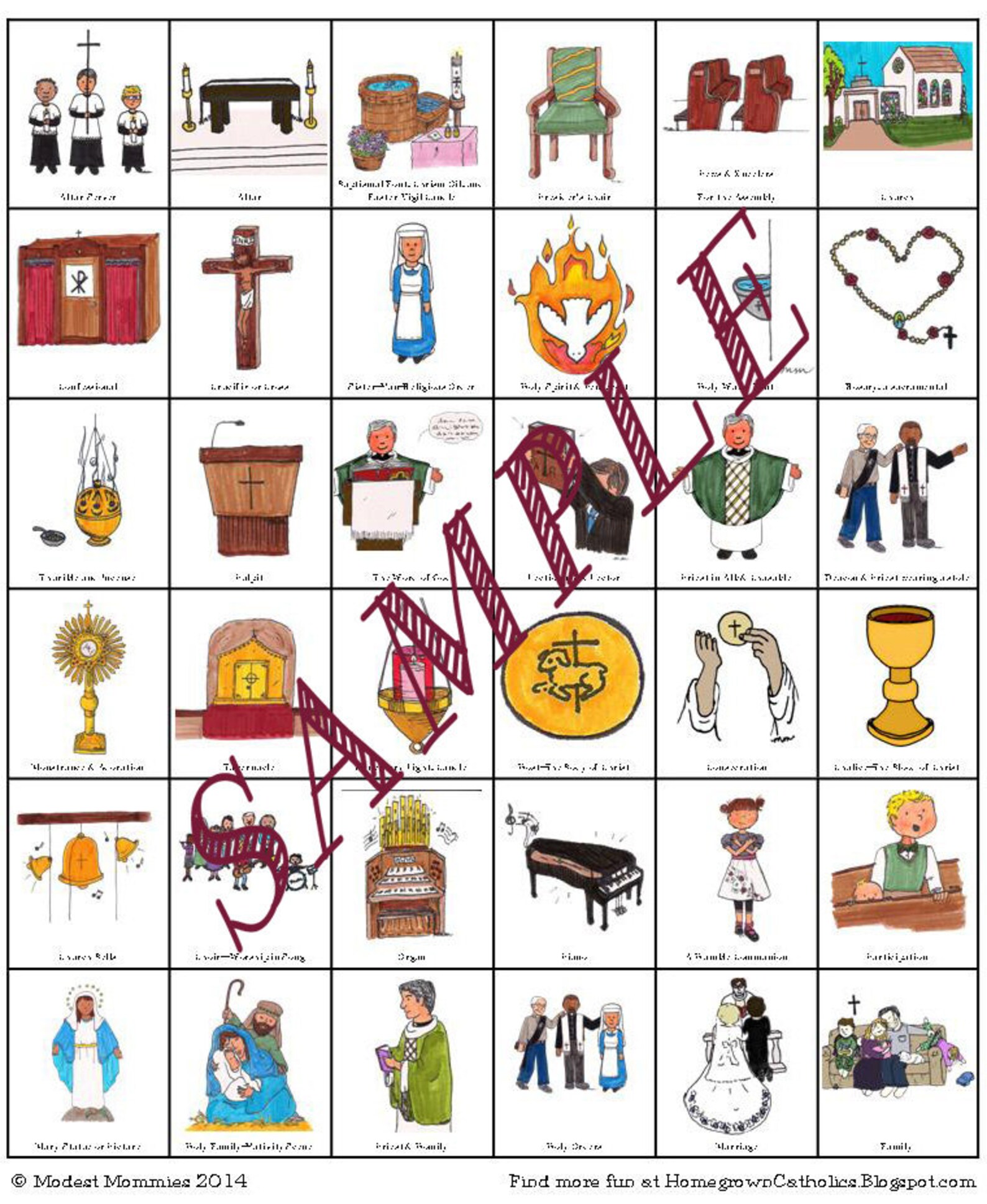 50 Catholic Mass Bingo Cards - Illustrated - Etsy