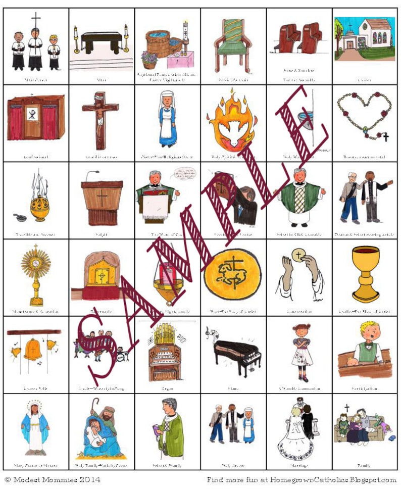 50 Catholic Mass Bingo Cards - Illustrated - Etsy