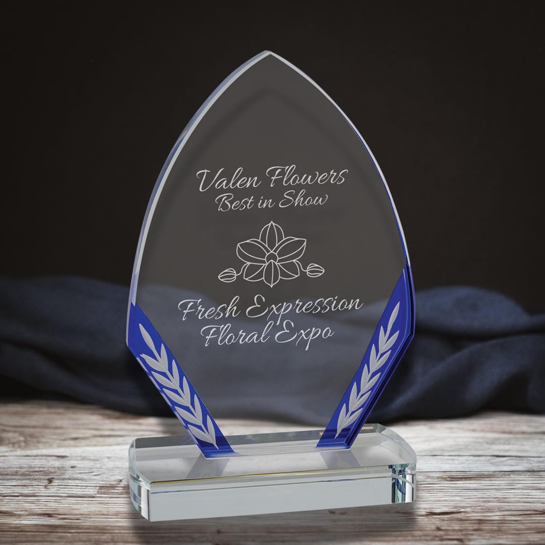 Custom Etched Blue Glass Award: Diamond Edge Trophy - Etsy