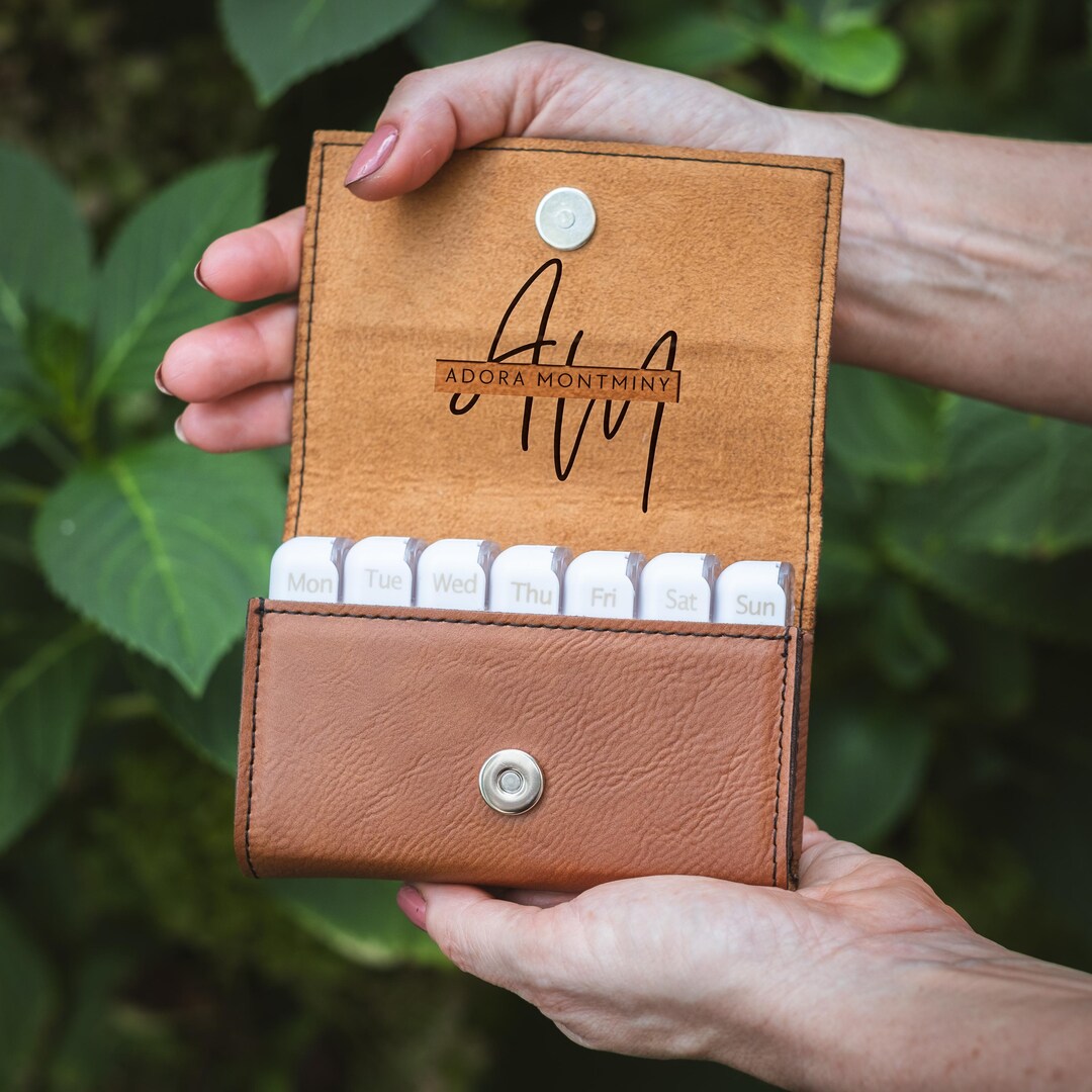 Personalized Leather Pill Box: Engraved Rawhide Pill Organizer - Etsy