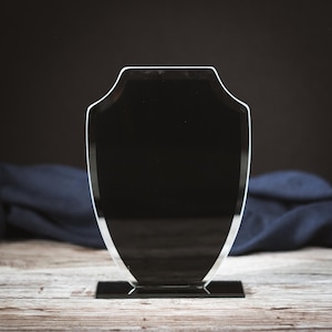 Black Shield Glass Award - Personalized Reflection Trophy - Elegant ...
