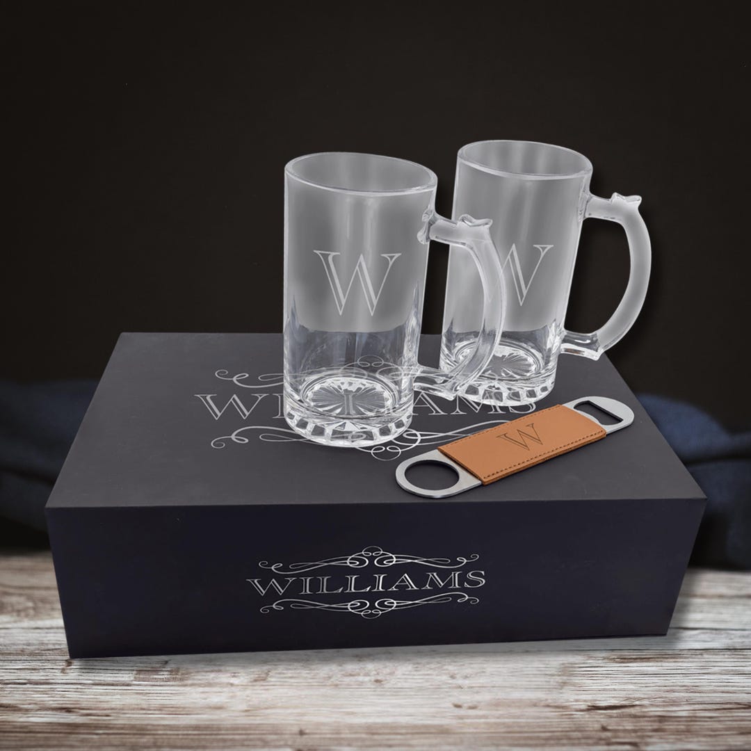 Custom Engraved Beer Mug Set of 2 With Bottle Opener in Gift Box ...