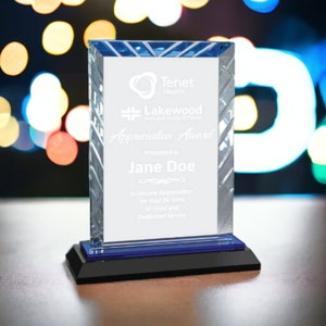 Rectangle Accent Glass on Blue Base Engraved Glass Plaque - Etsy