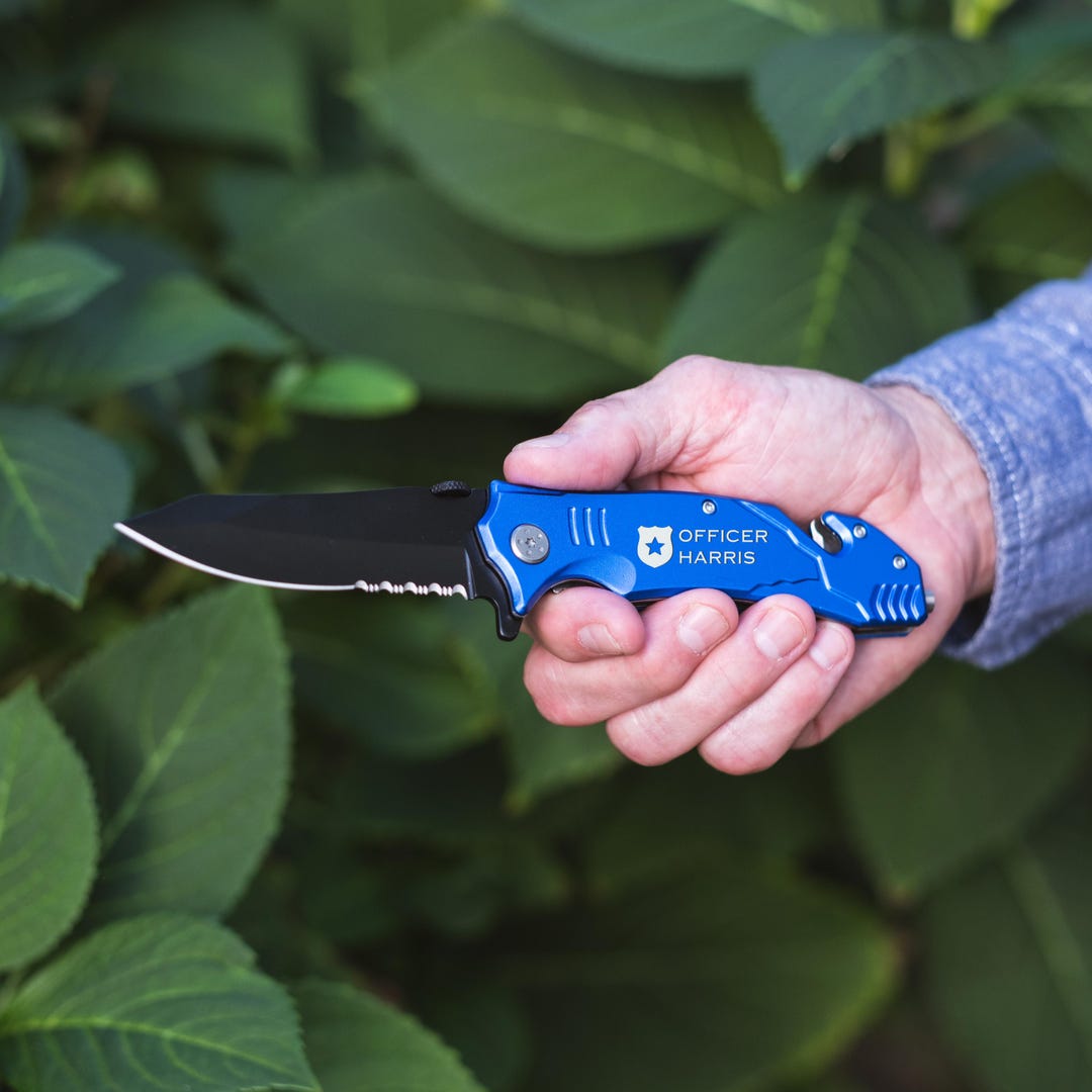 Personalized Black Rescue Knife - Custom Engraved Emergency Knife ...