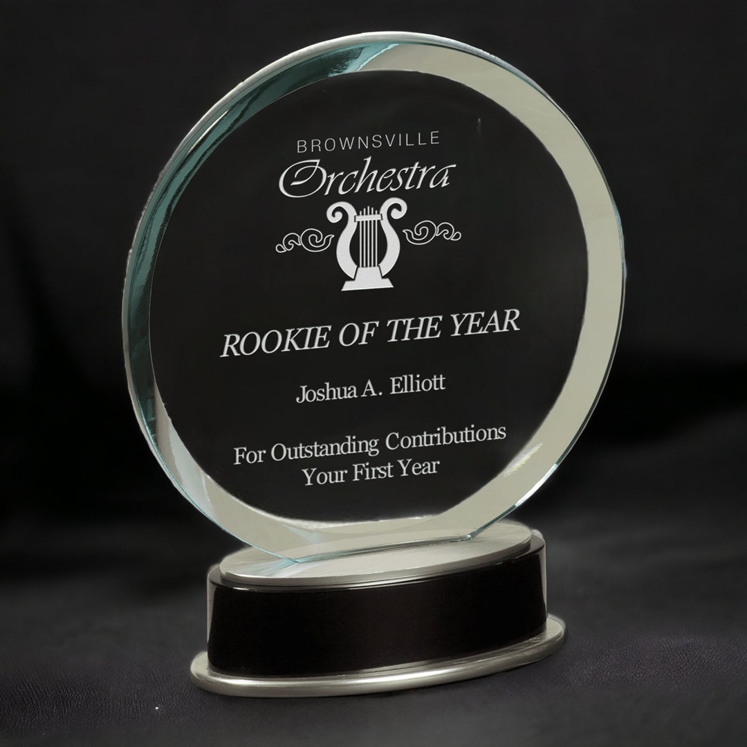 Round Glass Award Gift Etched Glass Award With Piano Finish - Etsy UK