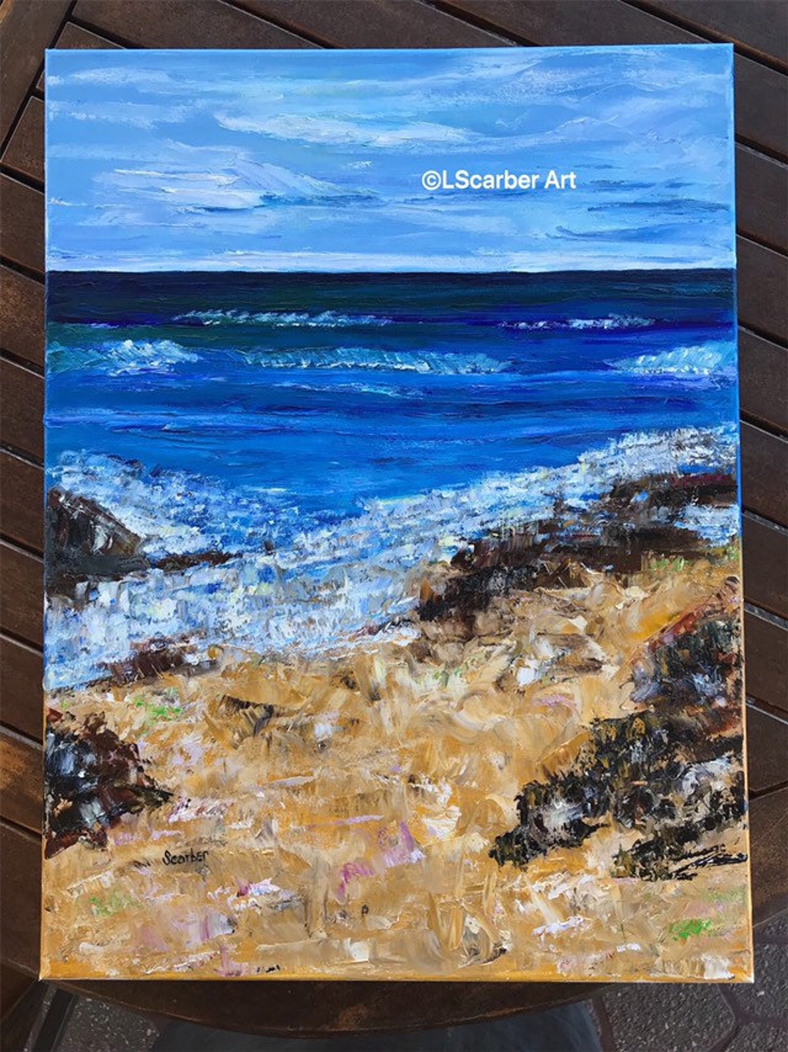 Pebble Beach, 18x24" Oil Painting, Beach Scene, Splashing Waves, Rocky ...