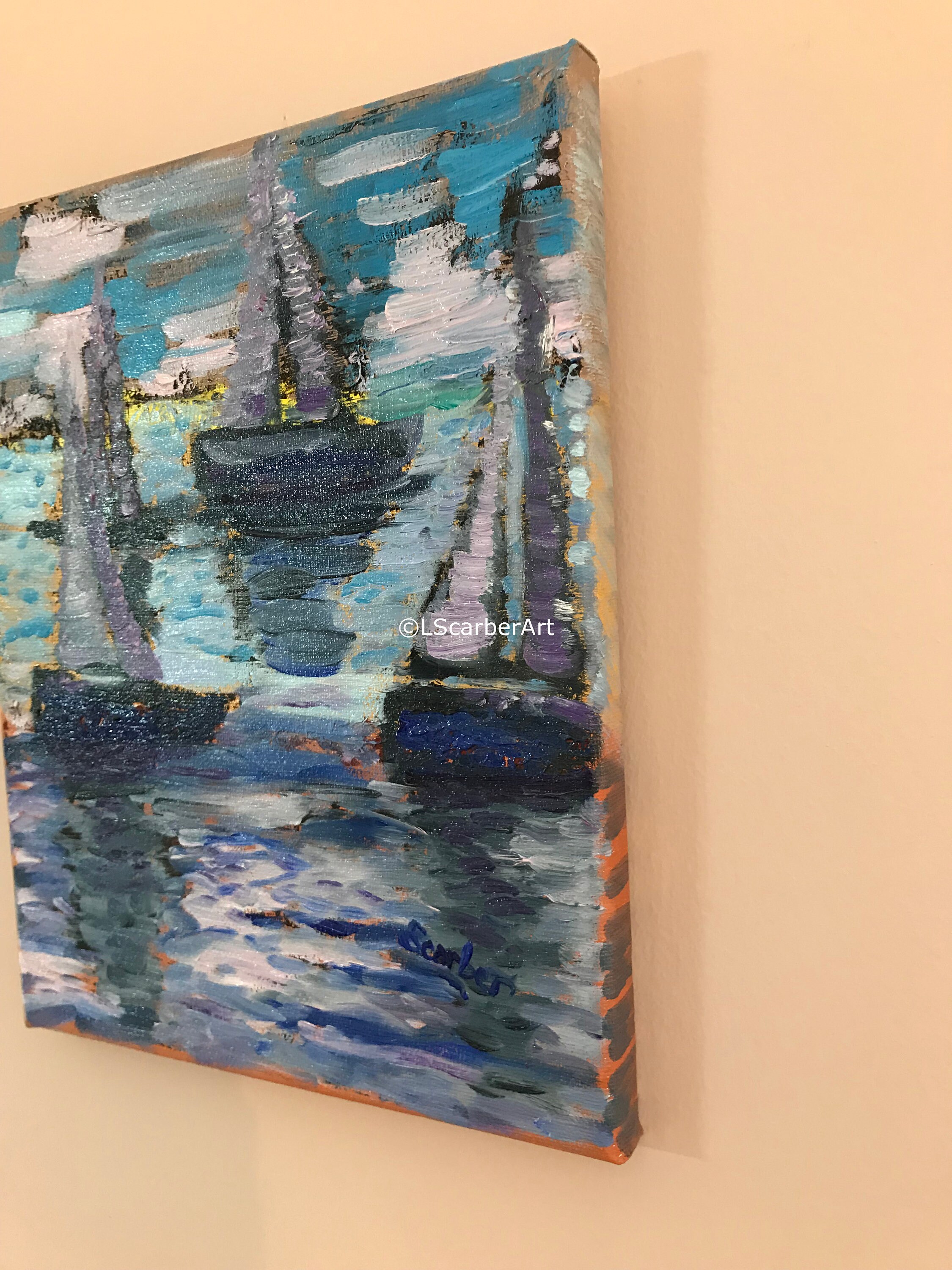 Blue Shadows, Original Oil on Canvas Painting, Abstract Sailboat, 8x10 ...