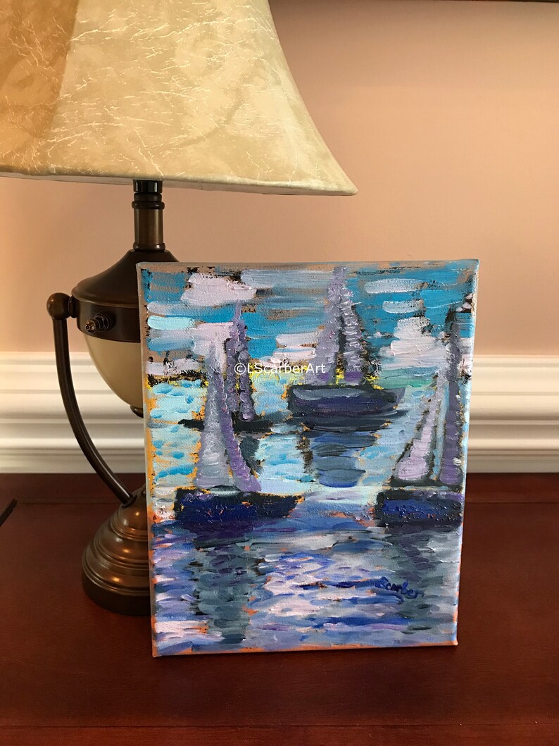 Blue Shadows, Original Oil on Canvas Painting, Abstract Sailboat, 8x10 ...