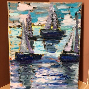 Blue Shadows, Original Oil on Canvas Painting, Abstract Sailboat, 8x10 ...