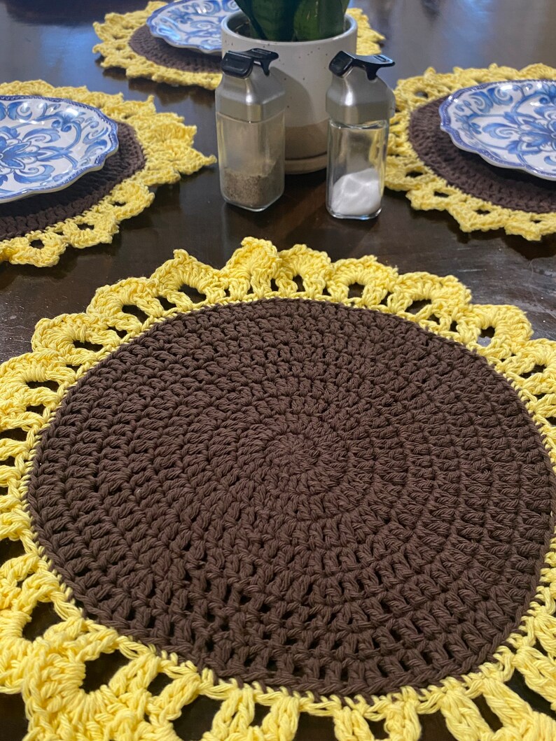 Crochet Sunflower Placemat, Sunflower Table Decor, Sunflower Table Mats, Sunflower Doily Set ...