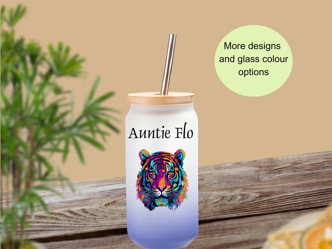 TIGER PERSONALISED TUMBLER Glass Gift for Cat Lover, Rainbow Hot or Cold Mug for Cocktail Party ...