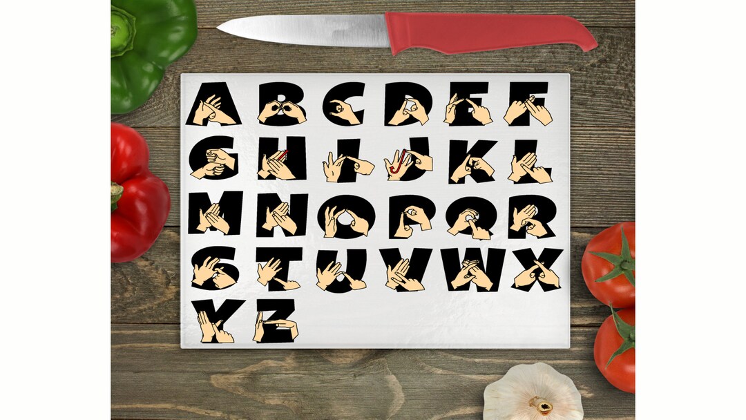 BRITISH SIGN LANGUAGE Glass Chopping Board, Serving Kitchen Hand Signal ...
