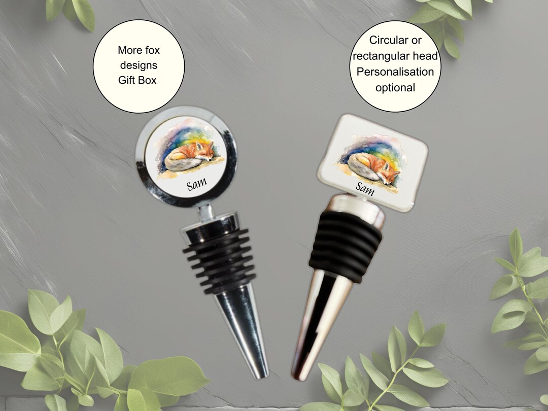PERSONALISED FOX BOTTLE Stopper Anniversary Gift , Custom Silver Drink ...