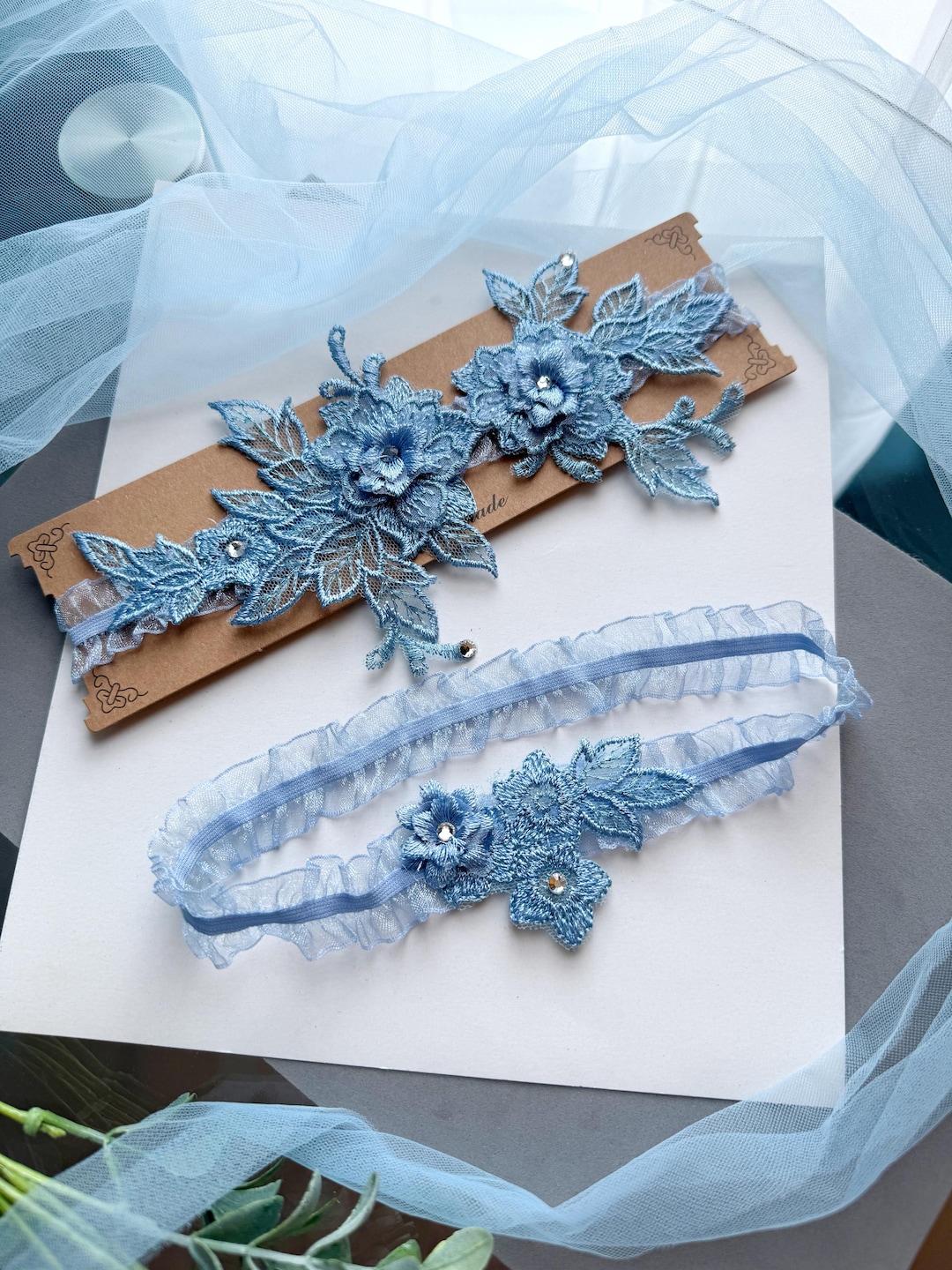Dusty Blue Tulle Wedding Garter, Something Blue for Bride, Lace Toss ...