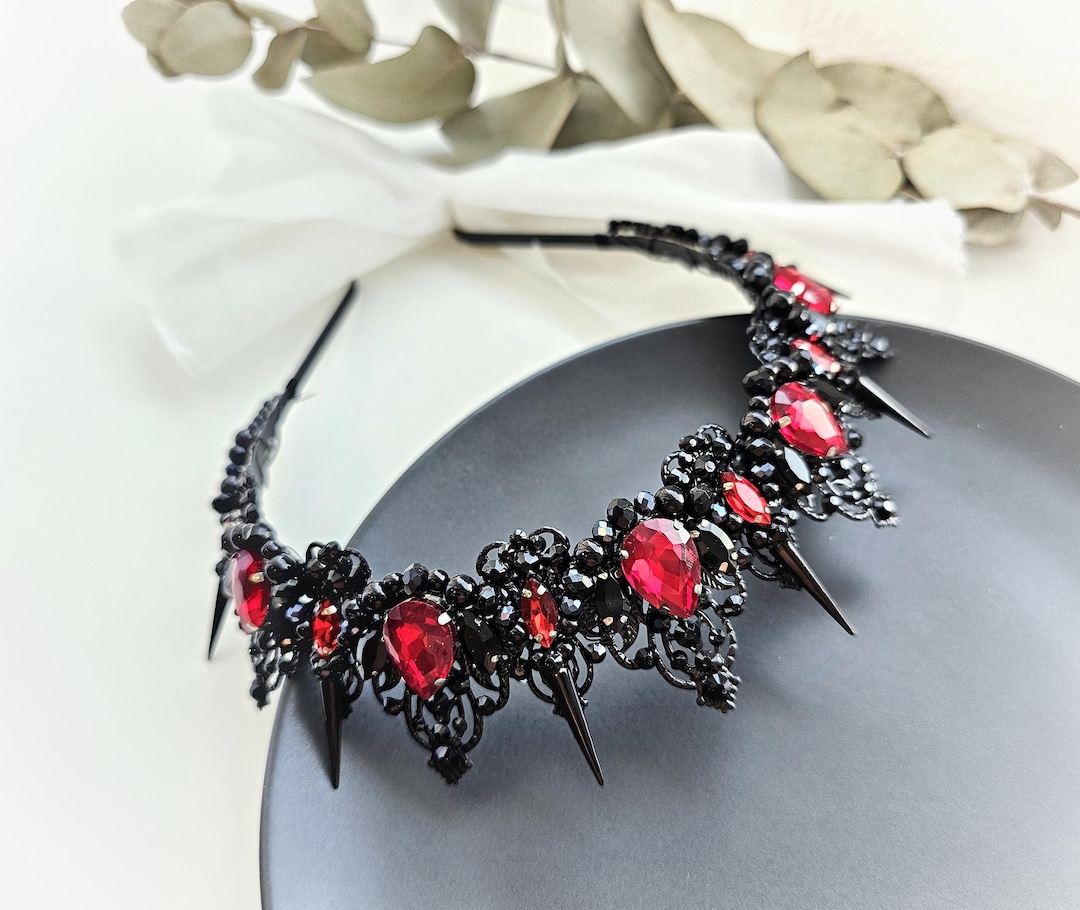 Black and Red Tiara Gothic Black Wedding Crown Red and Black Wedding ...