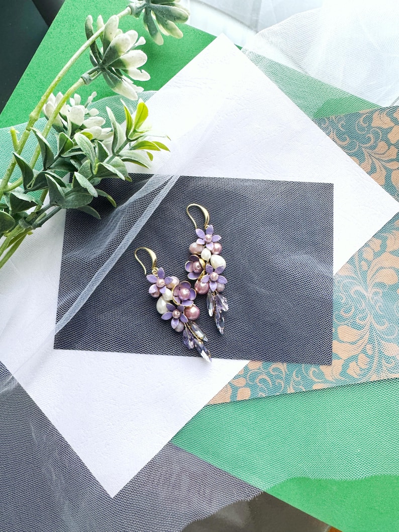 Lavender Crystal Dangle Earrings: Silver Lilac Flower Bridal Jewelry ...